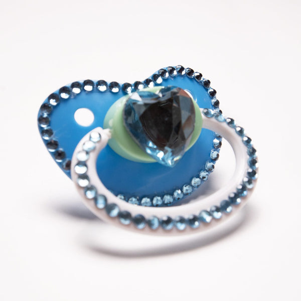 Blue Jewel Heart Adult Pacifier – Peach Collective
